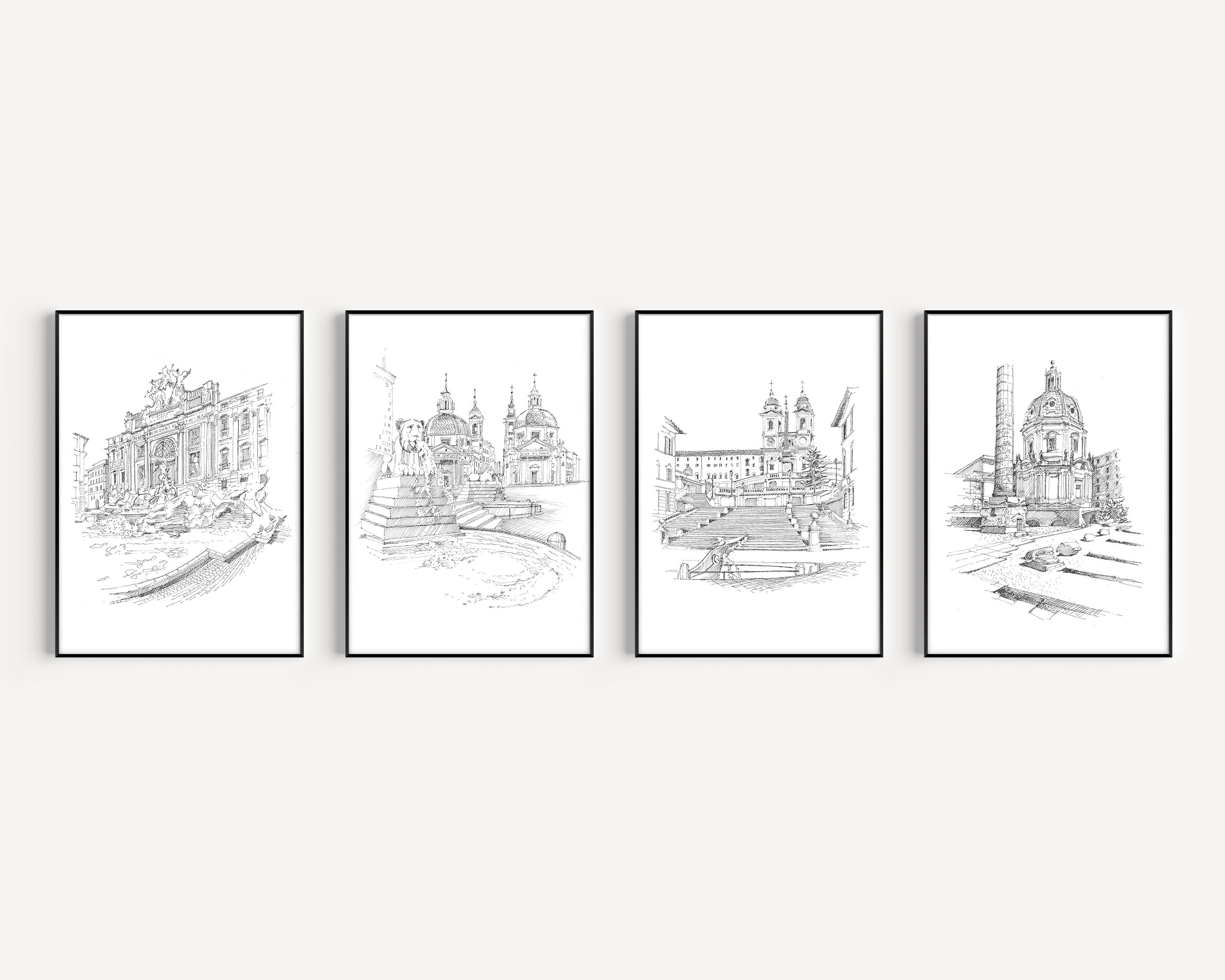Spanish Steps Rome Drawing, Travel Sketch, Gifts From Italy ...