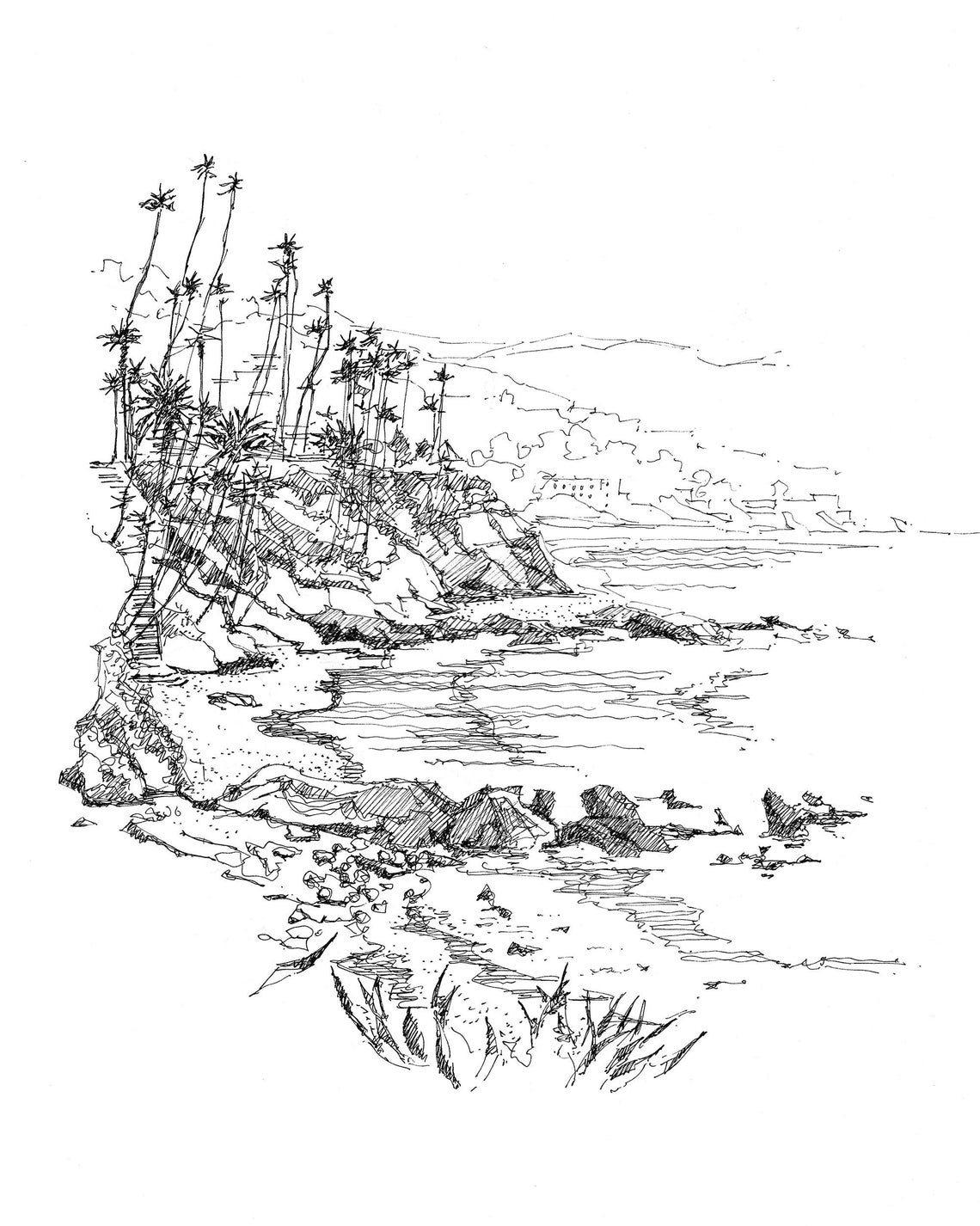 Laguna Beach Coastline Print, Plein Air Pen and Ink Drawing - Etsy