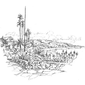 Heisler Park Drawing, Laguna Beach Art, Beach Drawing, Orange County ...