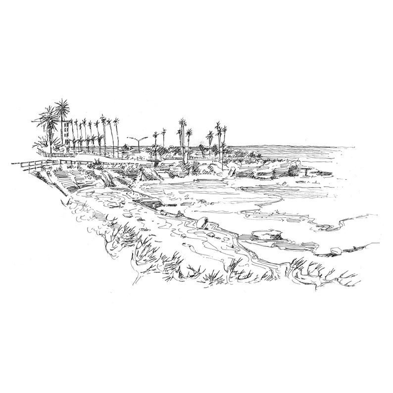 La Jolla Cove Pen and Ink Drawing Print, California Coast Art - Etsy