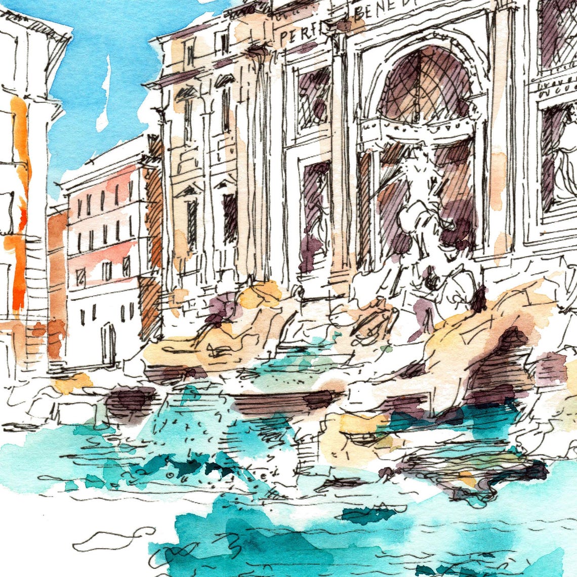 Trevi Fountain Original Watercolor- Rome Italy Painting - Etsy