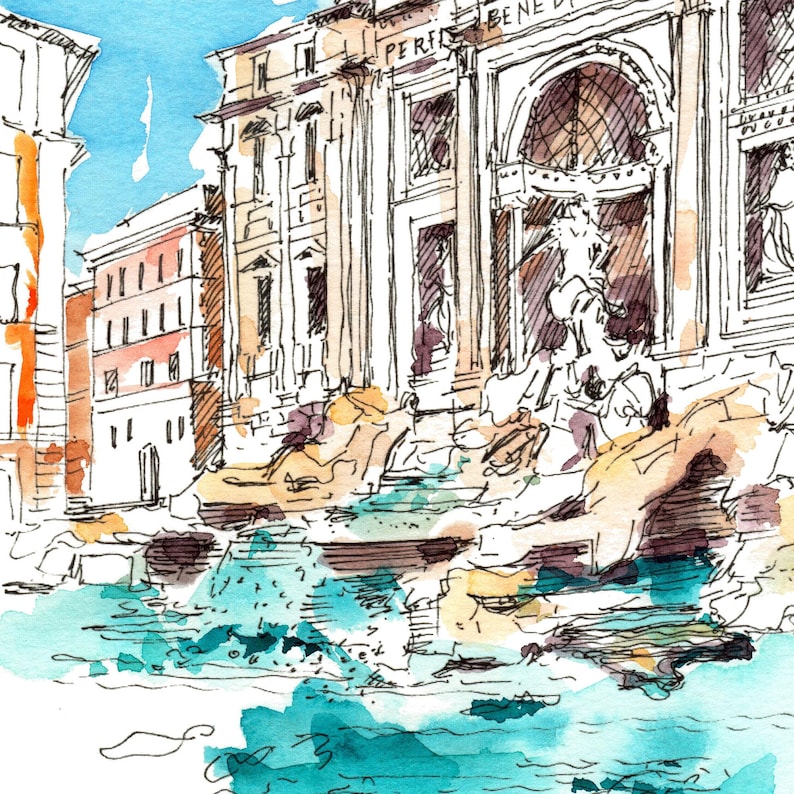 Trevi Fountain, Rome, Original Watercolor, Italy Travel, Europe ...