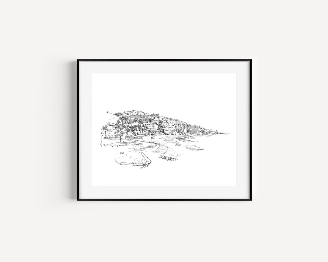 Laguna Beach Coastline, California Plein Air Pen and Ink Drawing, Art ...