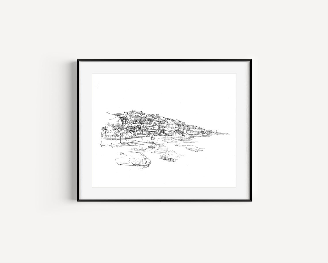 Laguna Beach Coastline, California Plein Air Pen and Ink Drawing, Art ...