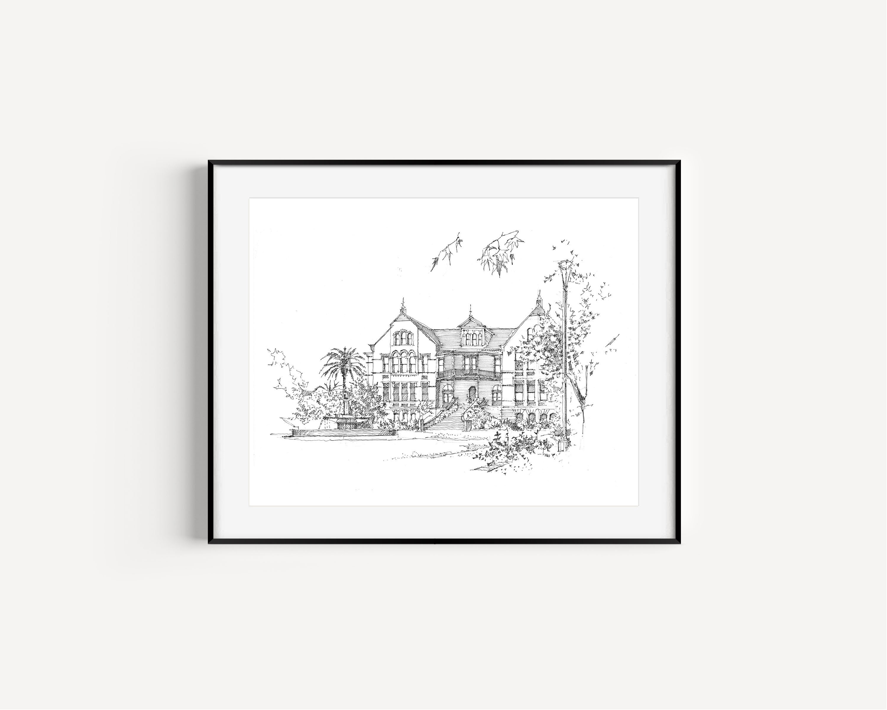 ASU Old Main Pen & Ink Drawing Print, Arizona State University ...