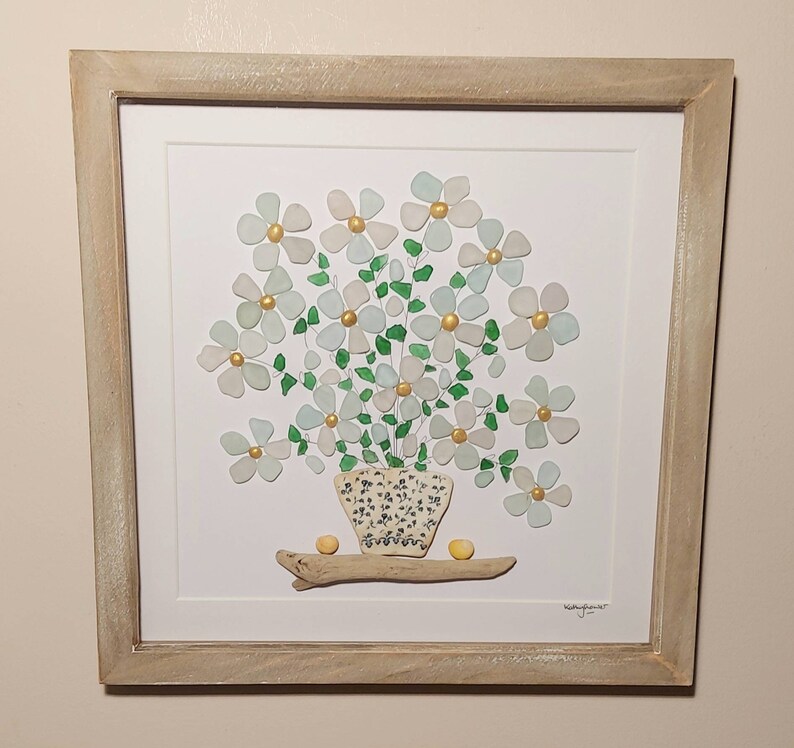 Sea Glass Flowers Sea Glass Picture Sea Glass Floral Art Etsy