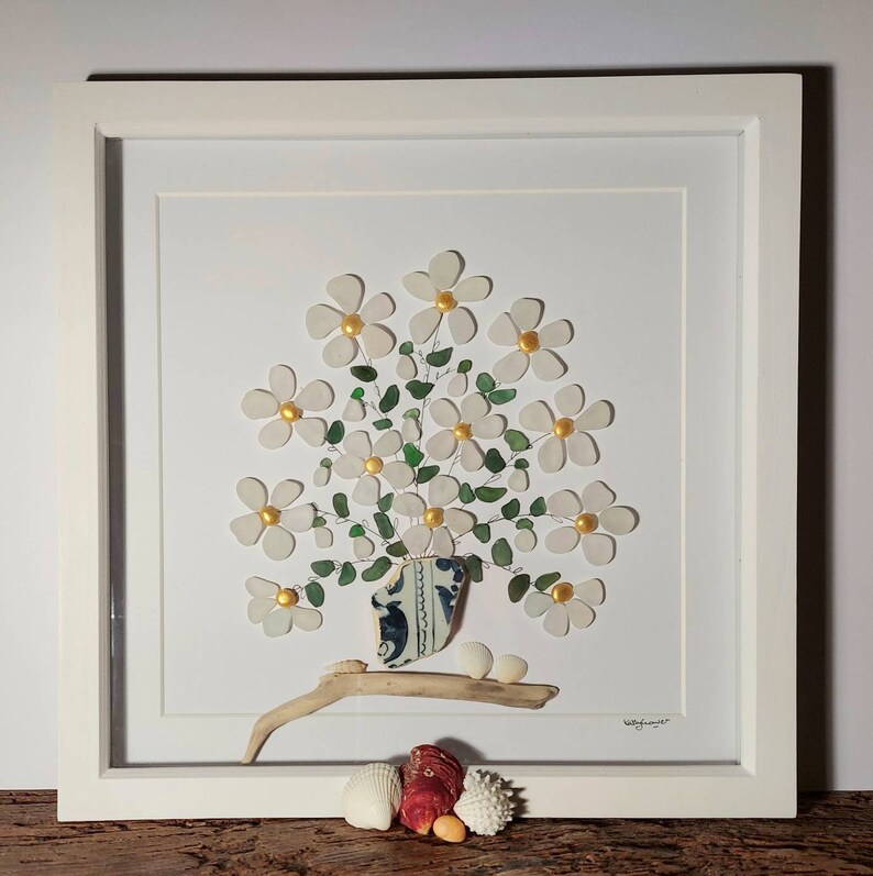 Sea Glass Flowers Sea Glass Picture Sea Glass Floral Art Etsy