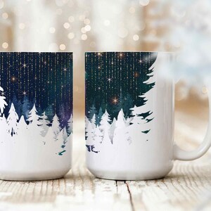 White Woods Black and White Mug With the Northern Lights, Winter Tea ...