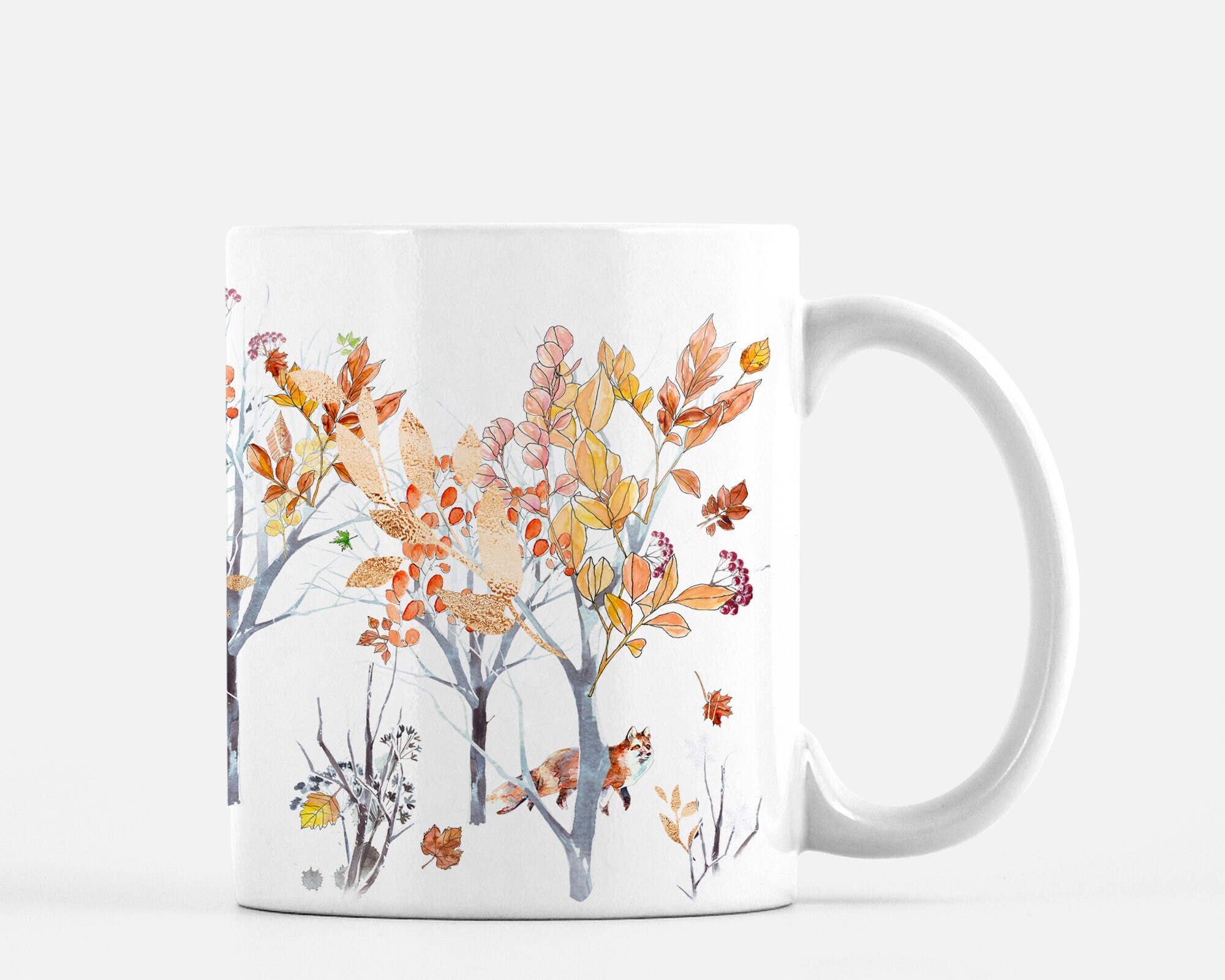 Autumn/fall Mug With Woodland Animals Seasonal Foliage Large - Etsy