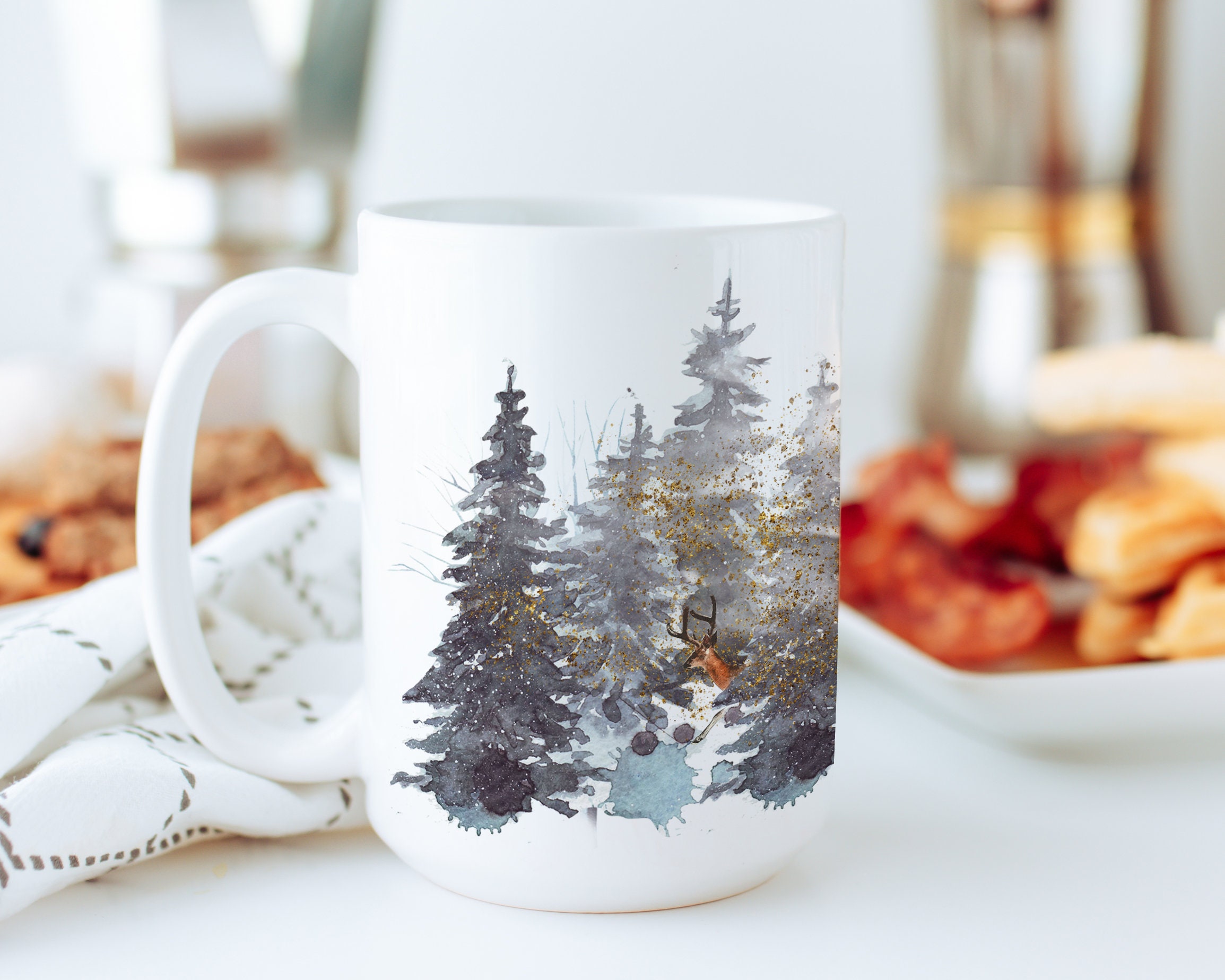 Evergreen Forest Mug Ceramic Tree Cup for Hot Chocolate - Etsy