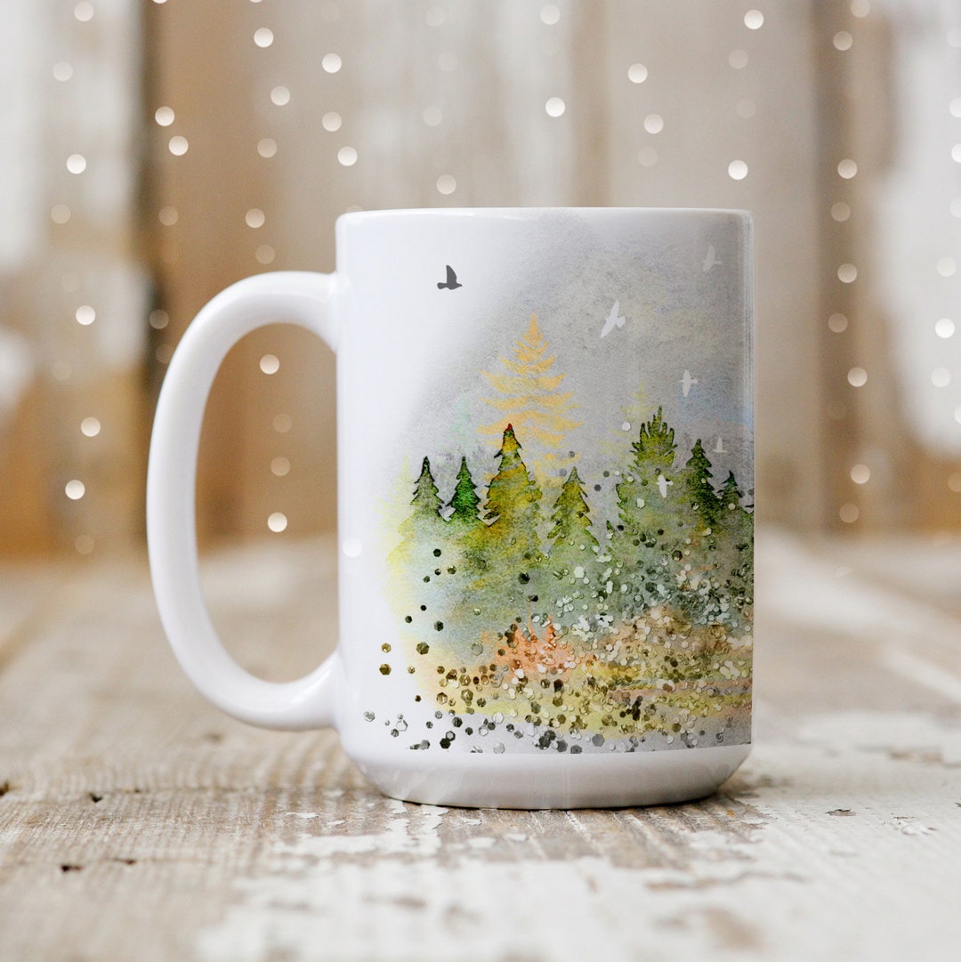 Glitter Green Mug, Forest Landscape Coffee Mug, Evergreen Collection - Etsy