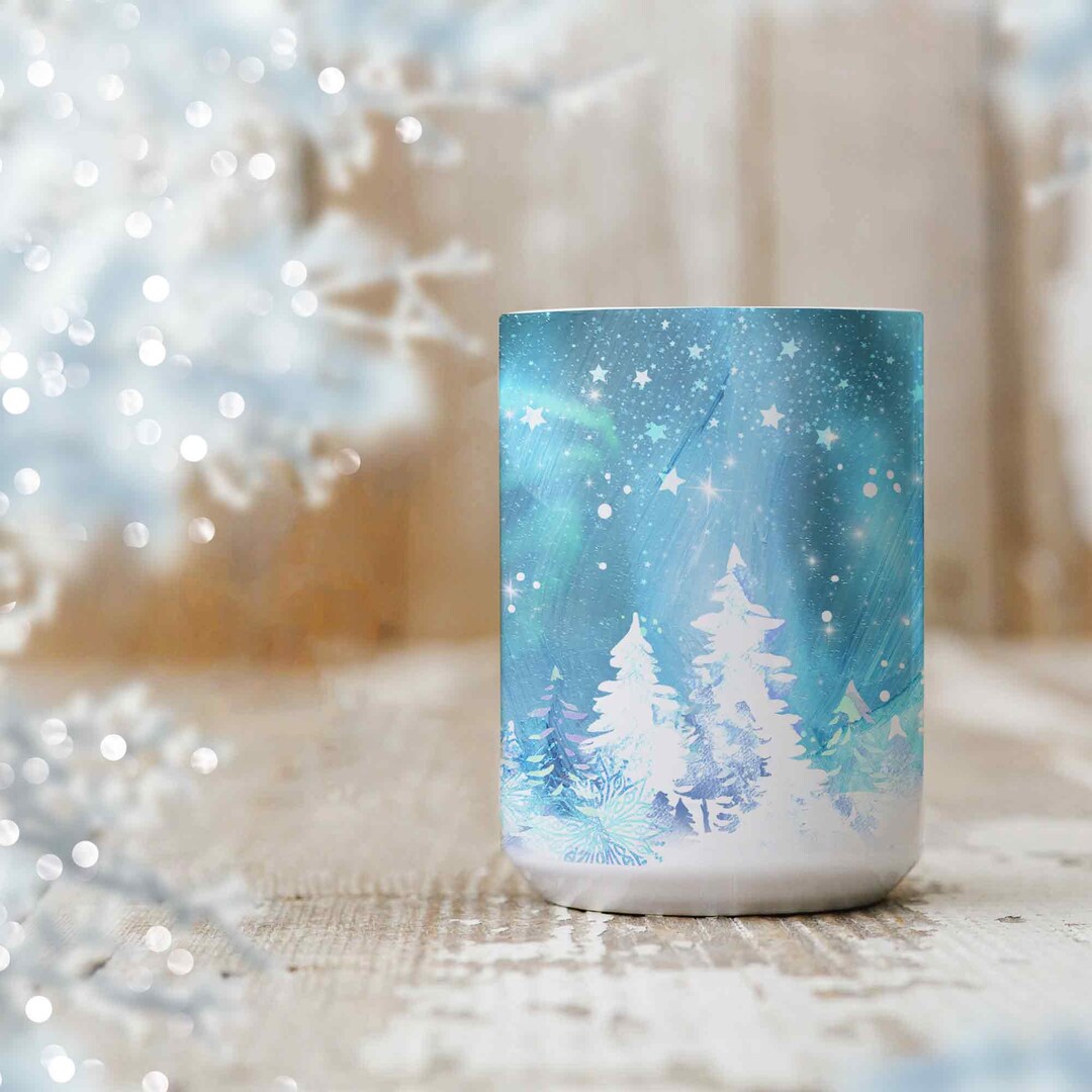 Snow and Ice Mug, Turquoise Winter Mug With Snowy Landscape - Etsy