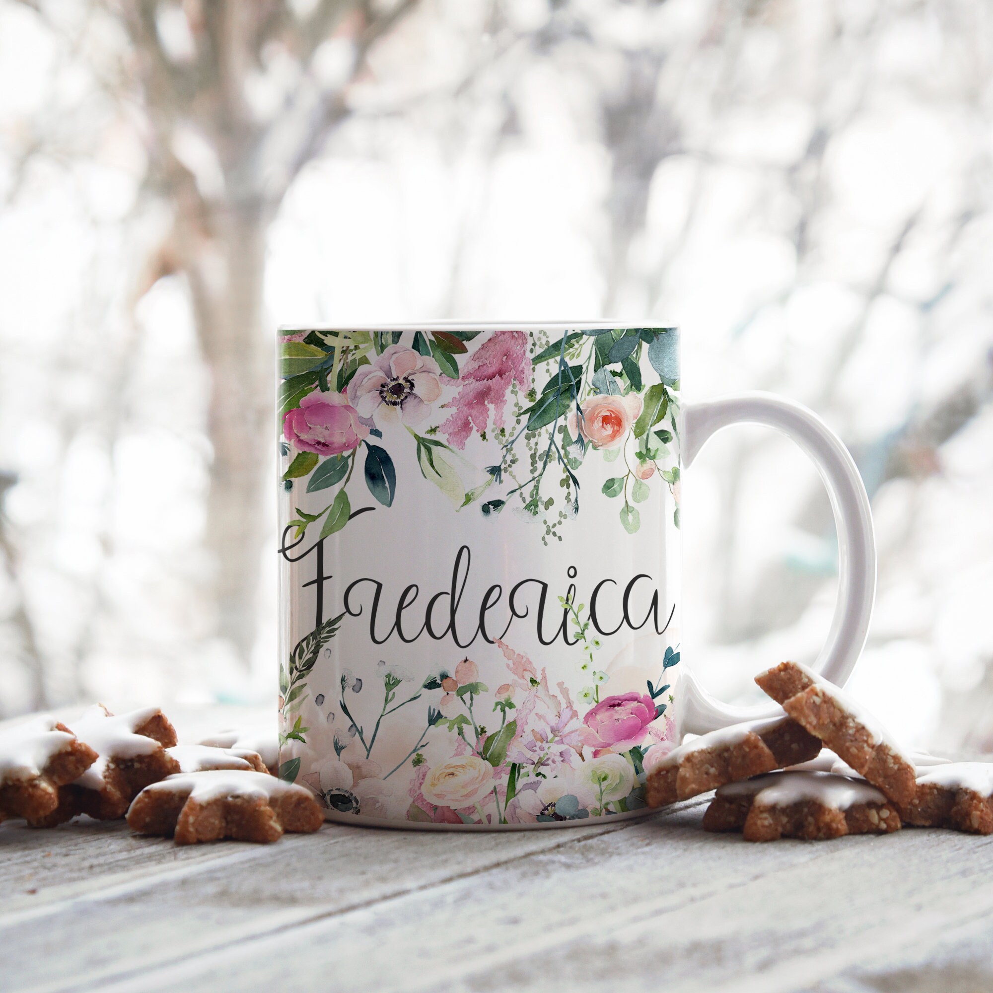 Taza Personalizada Con Nombre Floral Regalos Personalizados Etsy