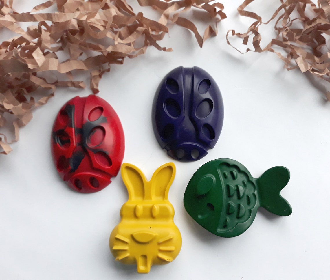 Animal Crayons Set of 4 Crayons Bunny Fish Ladybugs Zoo - Etsy