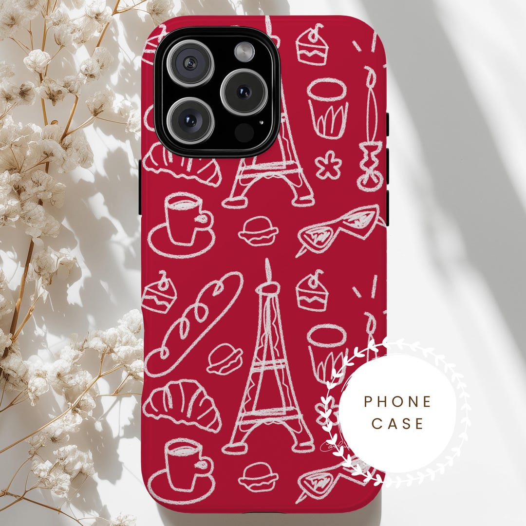 Hand-drawn Paris iPhone Case in Cherry Red With French Parisian Line ...