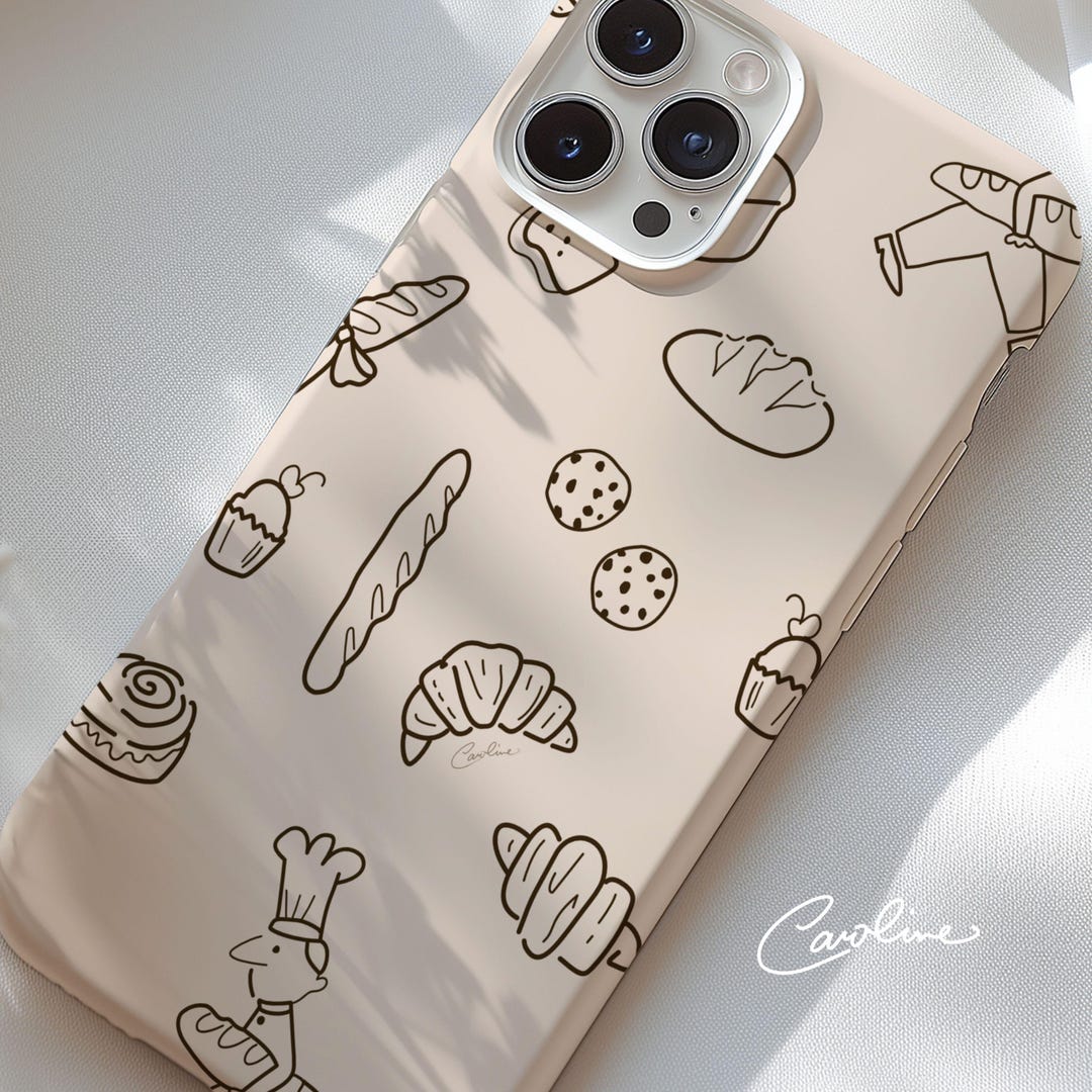 French Bakery iPhone Case | Beige Phone Cover | Hand-drawn Pastry ...