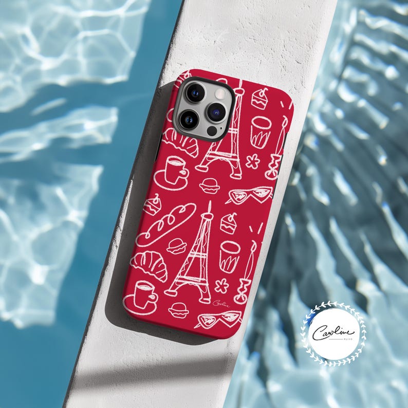 Hand-drawn Paris iPhone Case in Cherry Red With French Parisian Line ...