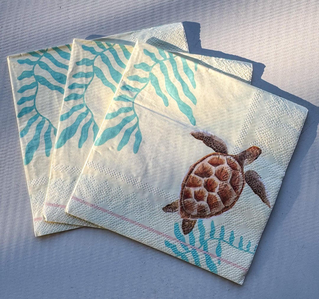 3 Loggerhead Sea Turtle Cocktail Napkins for Decoupage - Etsy