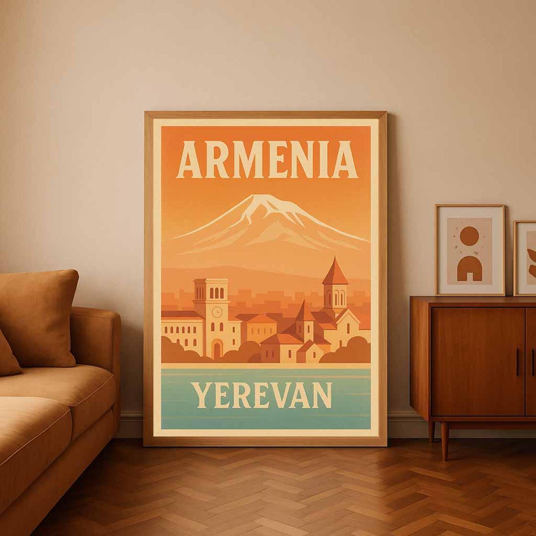 Yerevan Armenia Retro Typography Poster | Vintage Mountain Print ...
