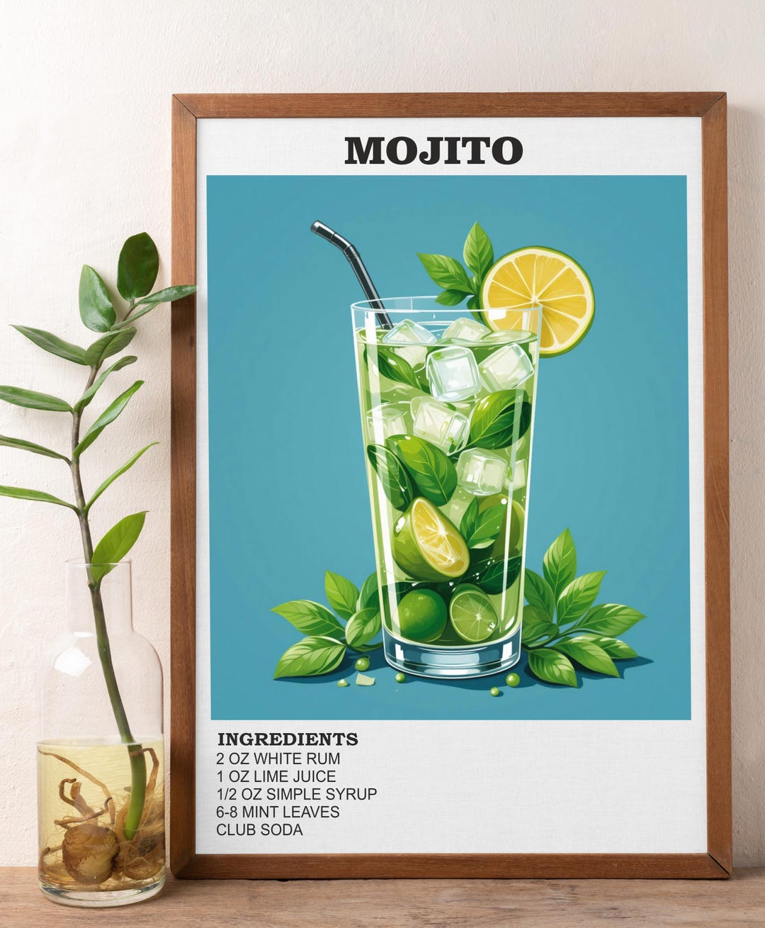 Mojito Art Print Cocktail Poster Summer Drink Wall Art Mint Lime Bar ...