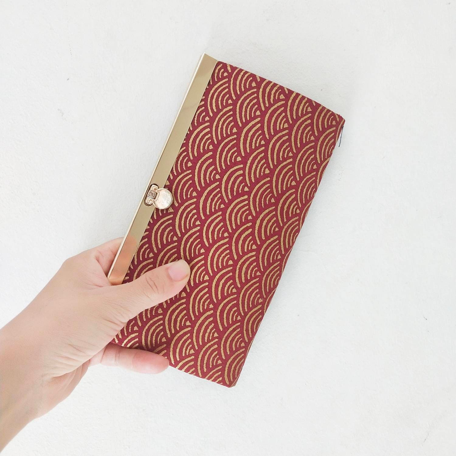 Japanese Seigaiha Wave Guilded Gold Fabric Wallet,slim Wallet, Clasp ...