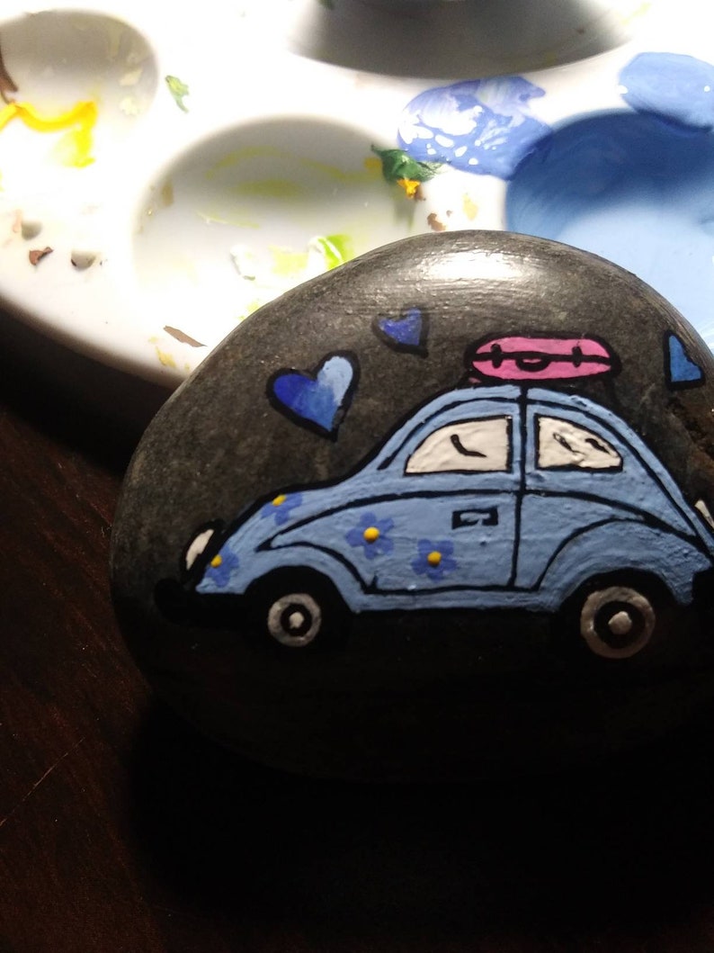 VW Bug Tiny Car Painted Rock - Etsy