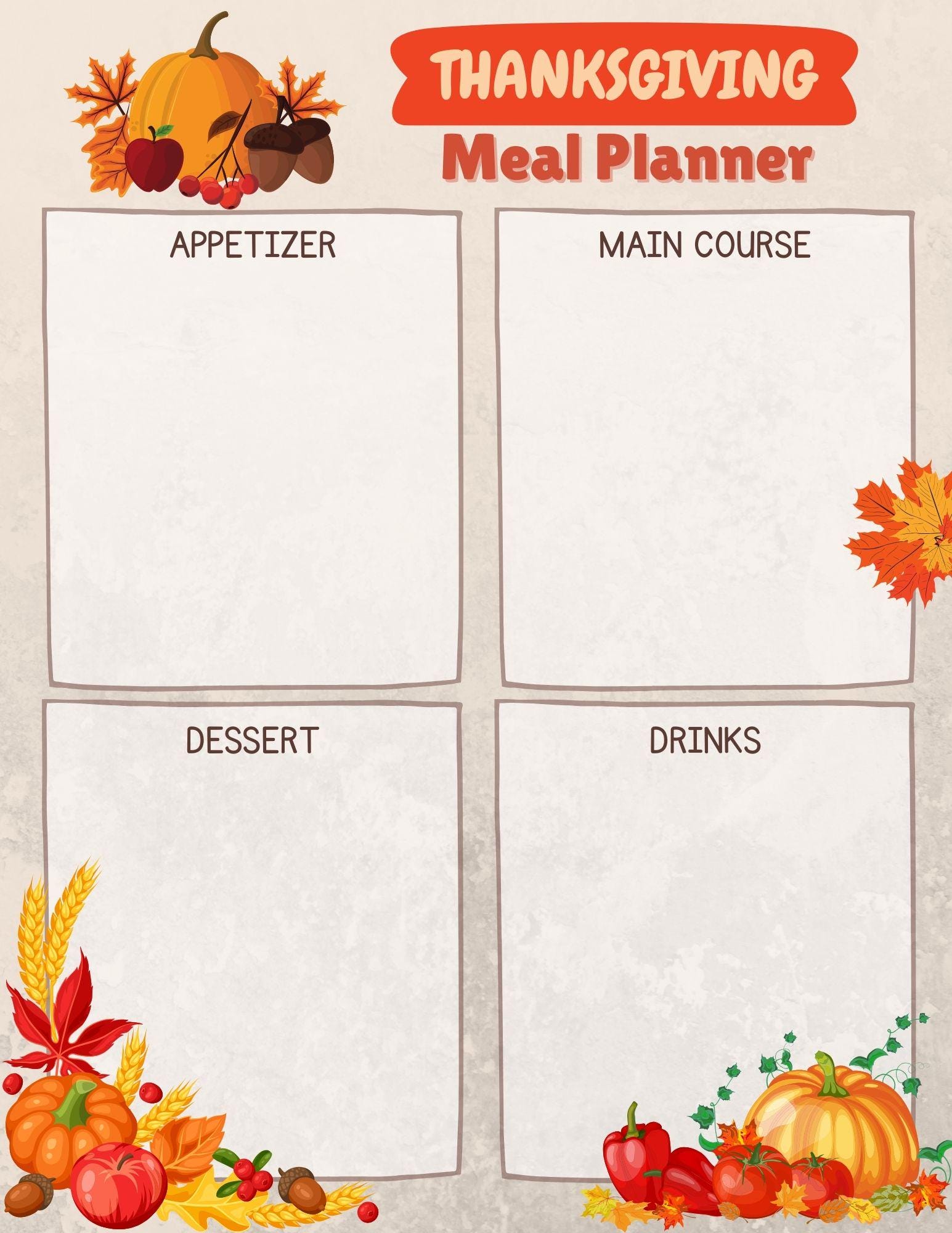Thanksgiving Meal Planner, Thanksgiving Dinner Prep, Food Planner ...