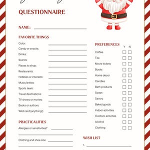 Secret Santa Questionaire, Christmas Gift Exchange, Present Swap Game ...