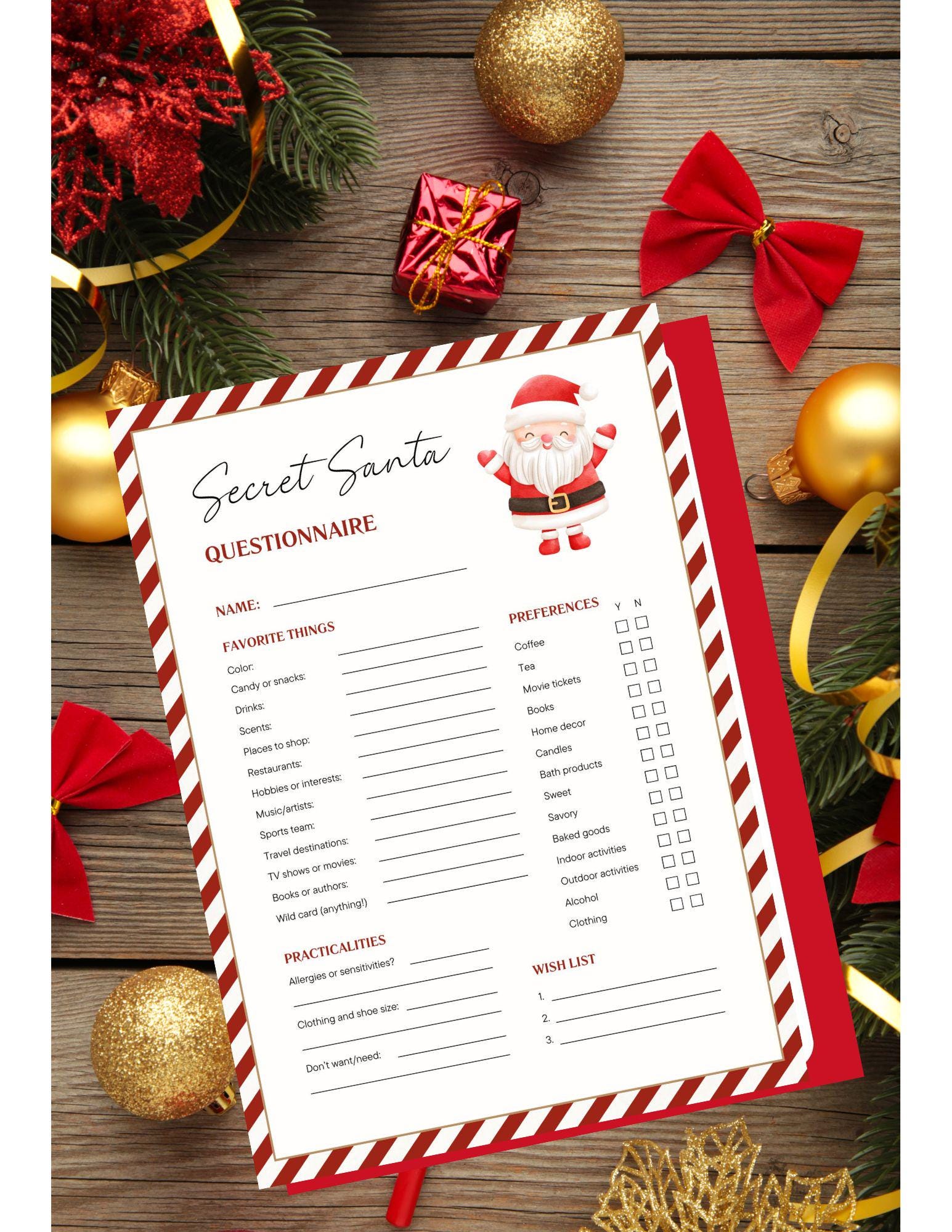 Secret Santa Questionaire, Christmas Gift Exchange, Present Swap Game ...