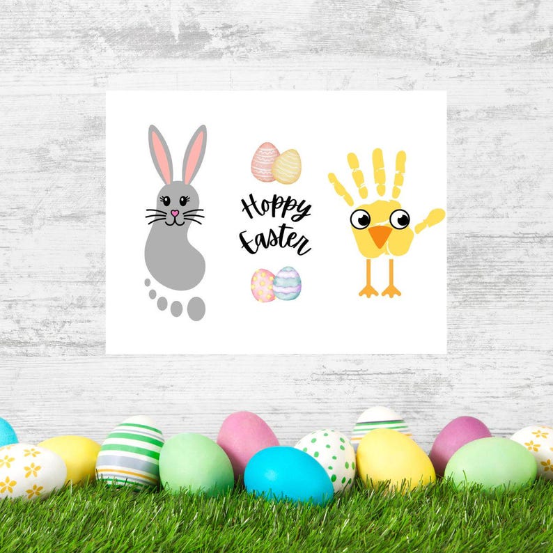 Printable Bunny Chick Art, Footprint Handprint Hand Foot Art Craft ...