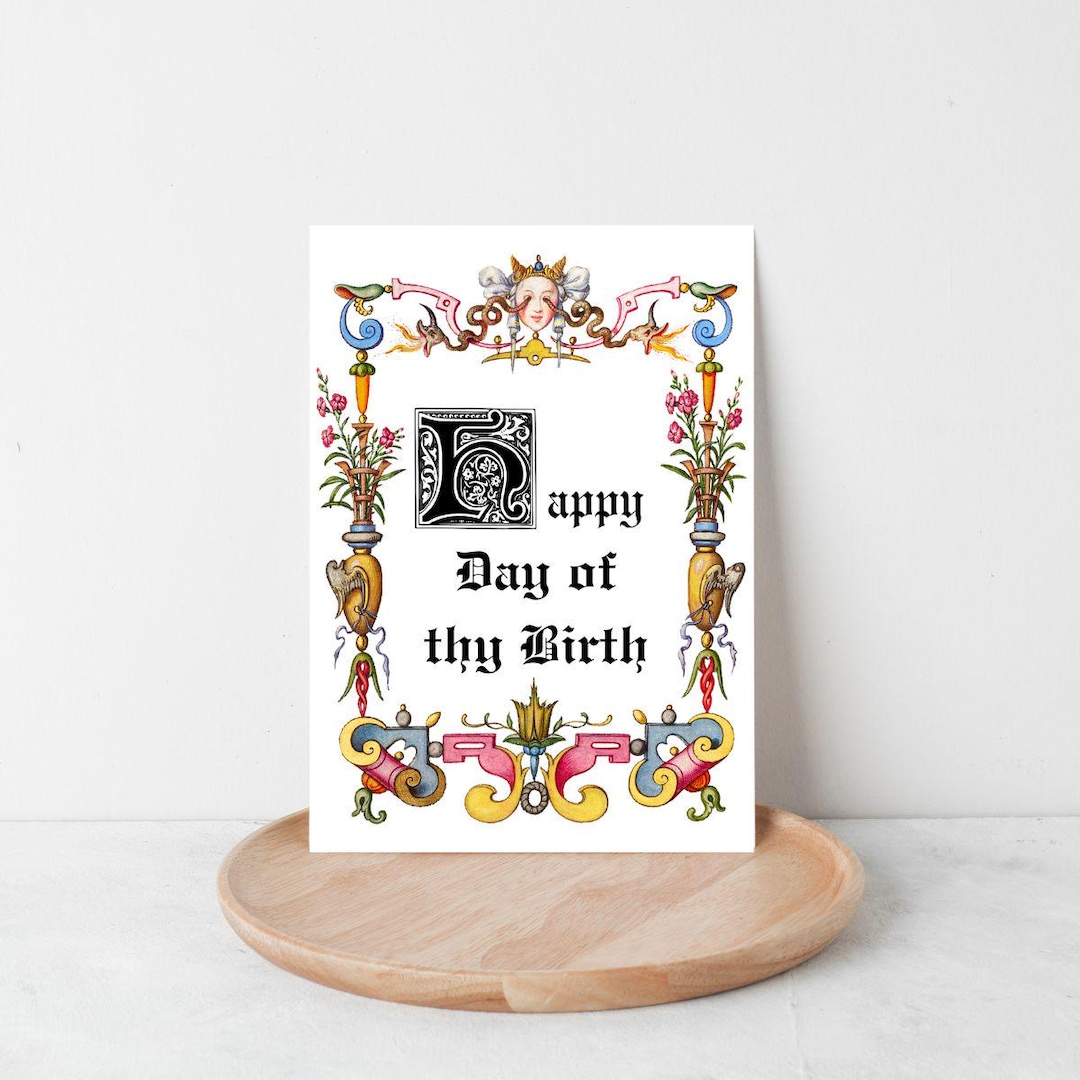 Printable Medieval Birthday Card, Old English Manuscript Style Greeting ...