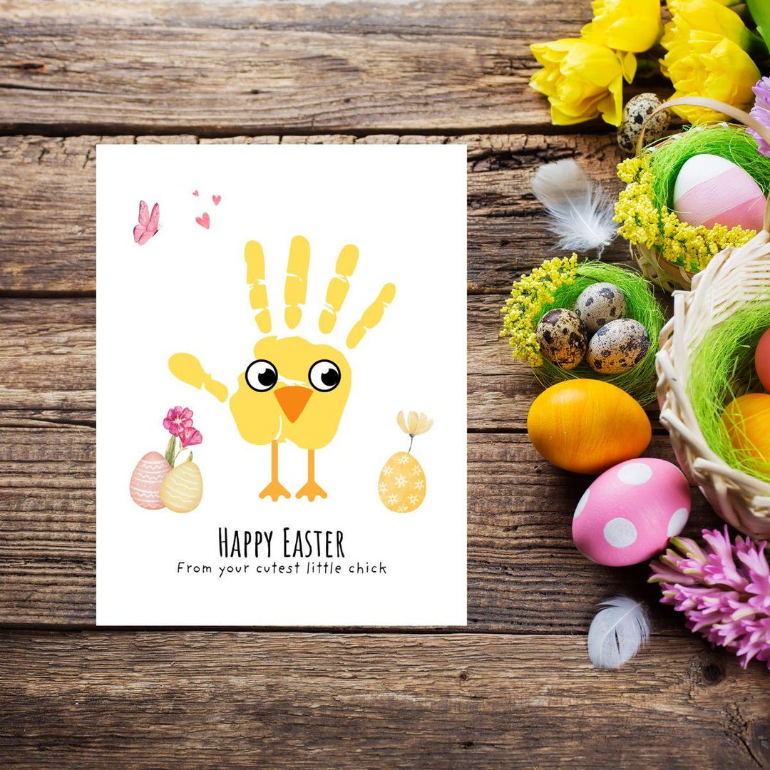 Printable Happy Easter Handprint Art Footprint Little Chick Spring DIY ...
