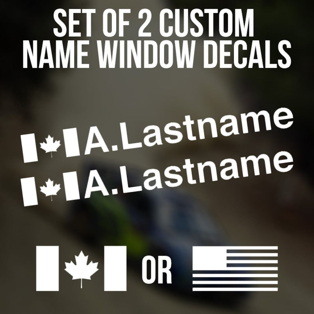 Race Car Driver Name Decal Sticker With Flag Country Canada or United ...