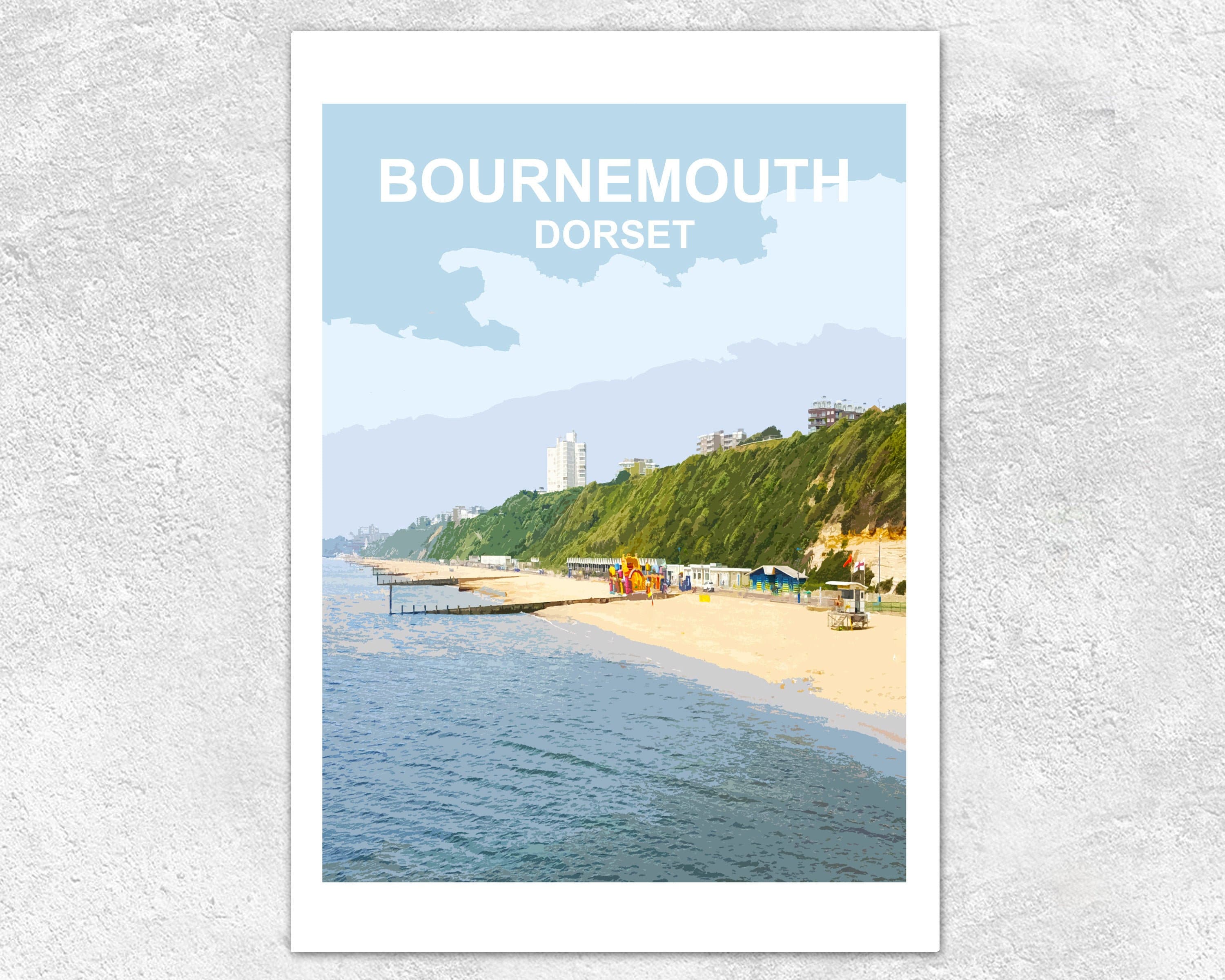 Bournemouth Beach, Dorset Art Print, Travel Poster, Picture, Wall Art ...