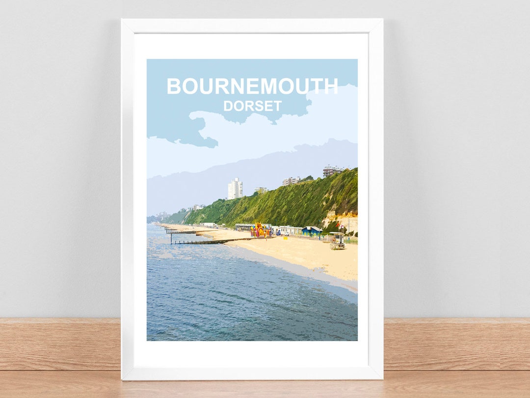 Bournemouth Beach, Dorset Art Print, Travel Poster, Picture, Wall Decor ...