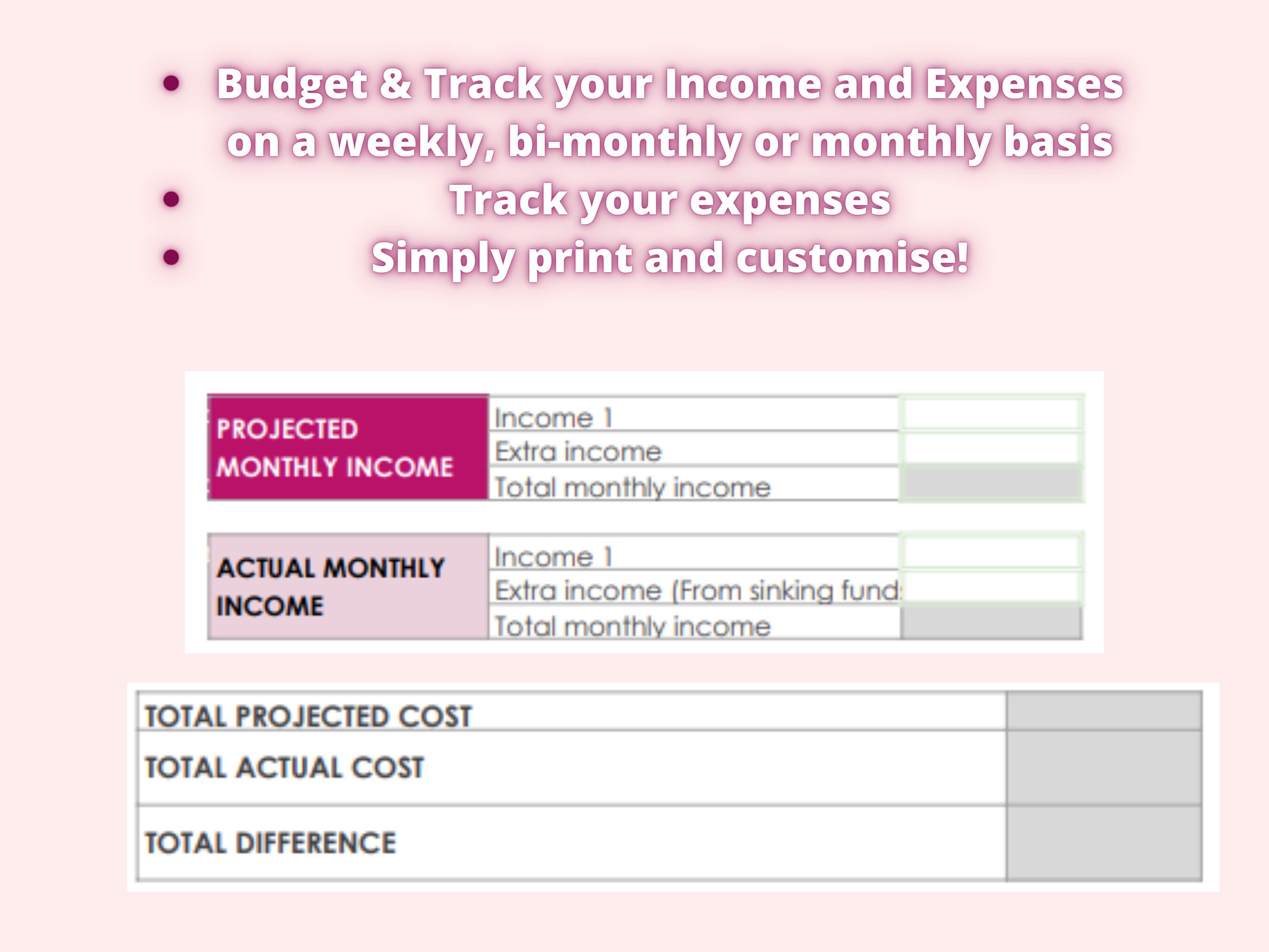 PRINTABLE Income and Expenses BUDGET TEMPLATE to Budget, Track Your ...