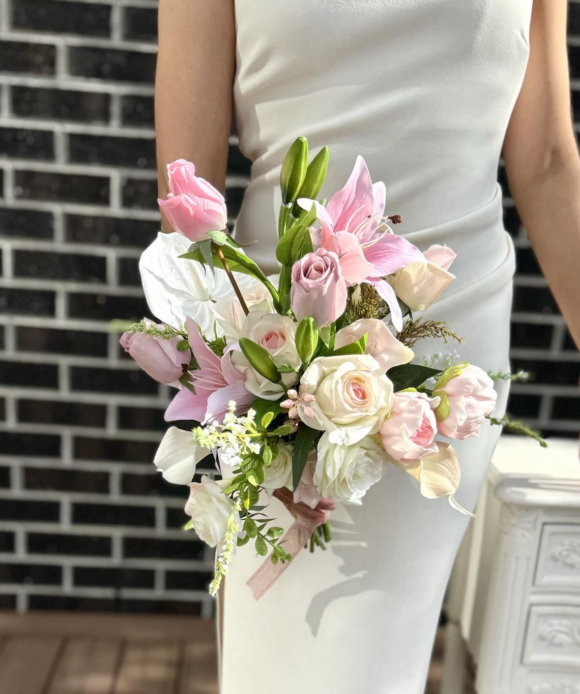 Real Touch Bridal Bouquet - 'lily Libation' - Demure White and Soft ...