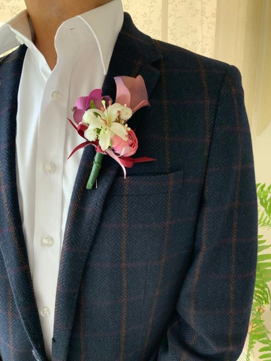 Handmade Boutonniere / Buttonhole With Purple Calla Lily, Rose, & Pink ...