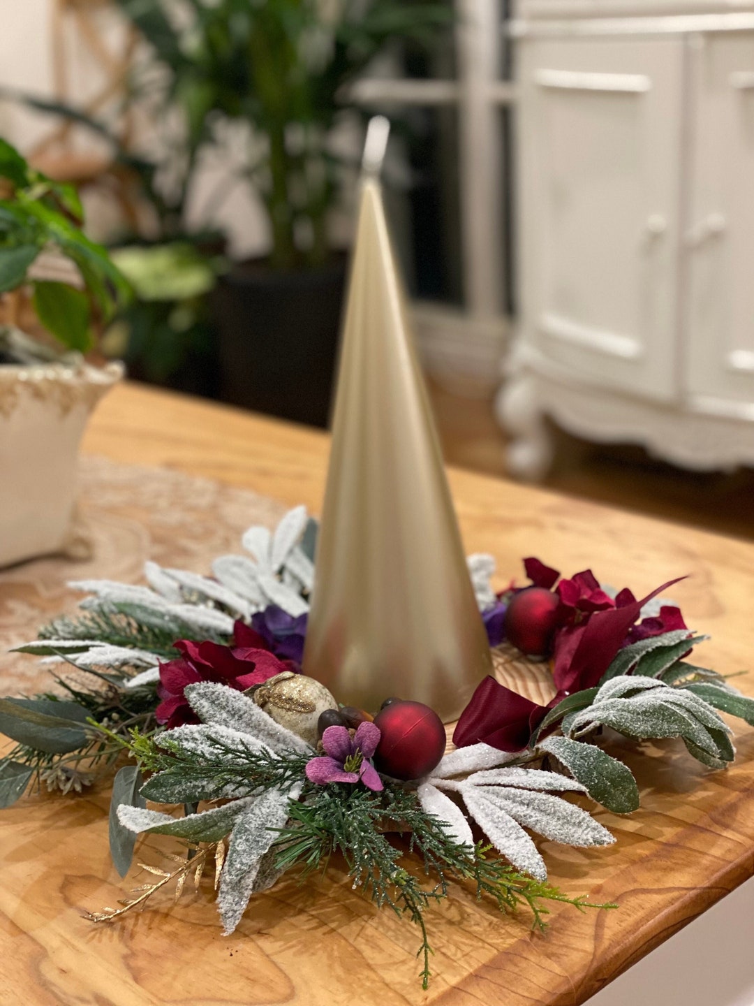 Grand Handmade Christmas Advent Candle Wreath on Wooden Board With ...