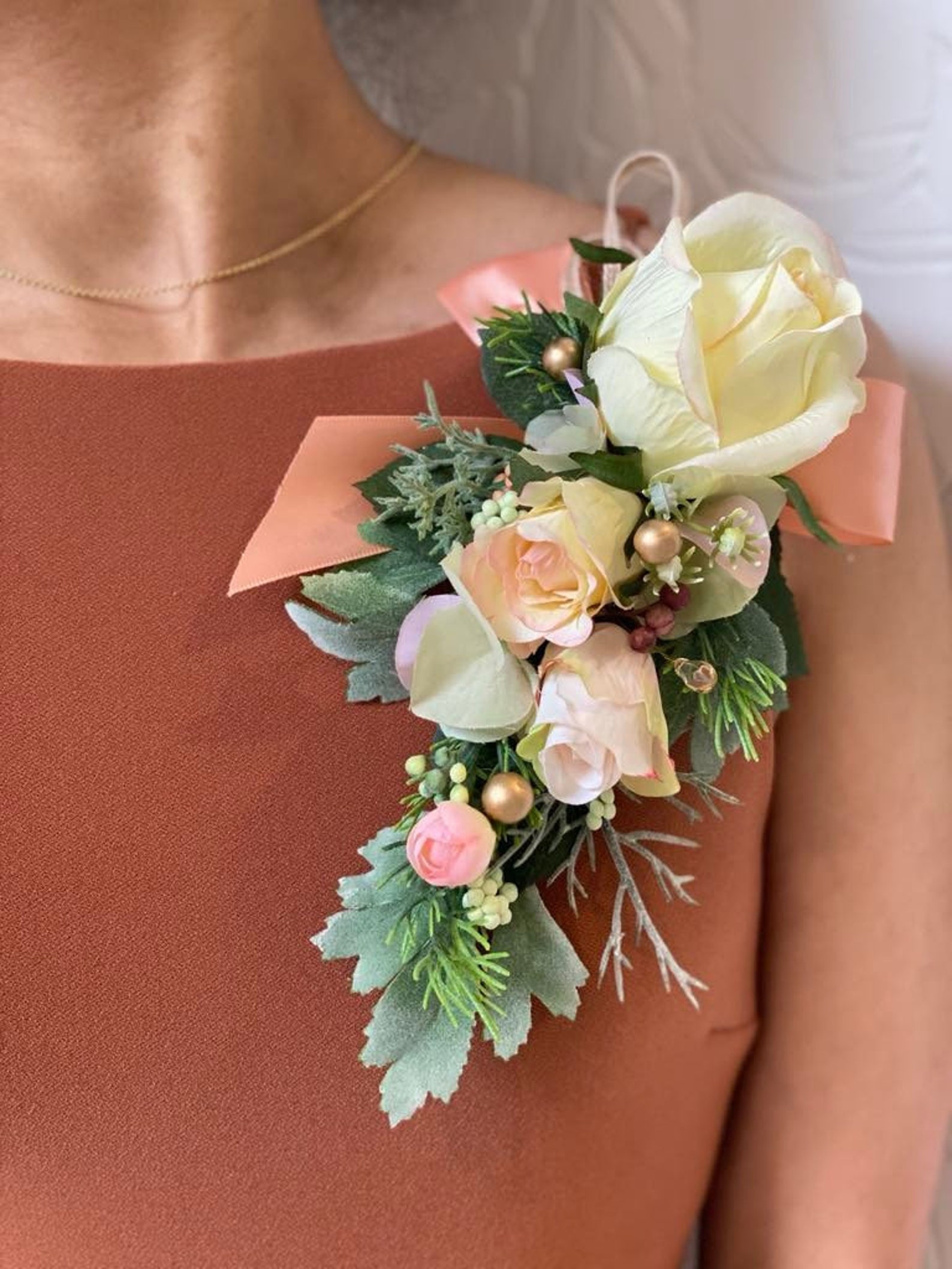 Handmade Pin Corsage/boutonniere With Grand Ivory Rose, Peonies ...