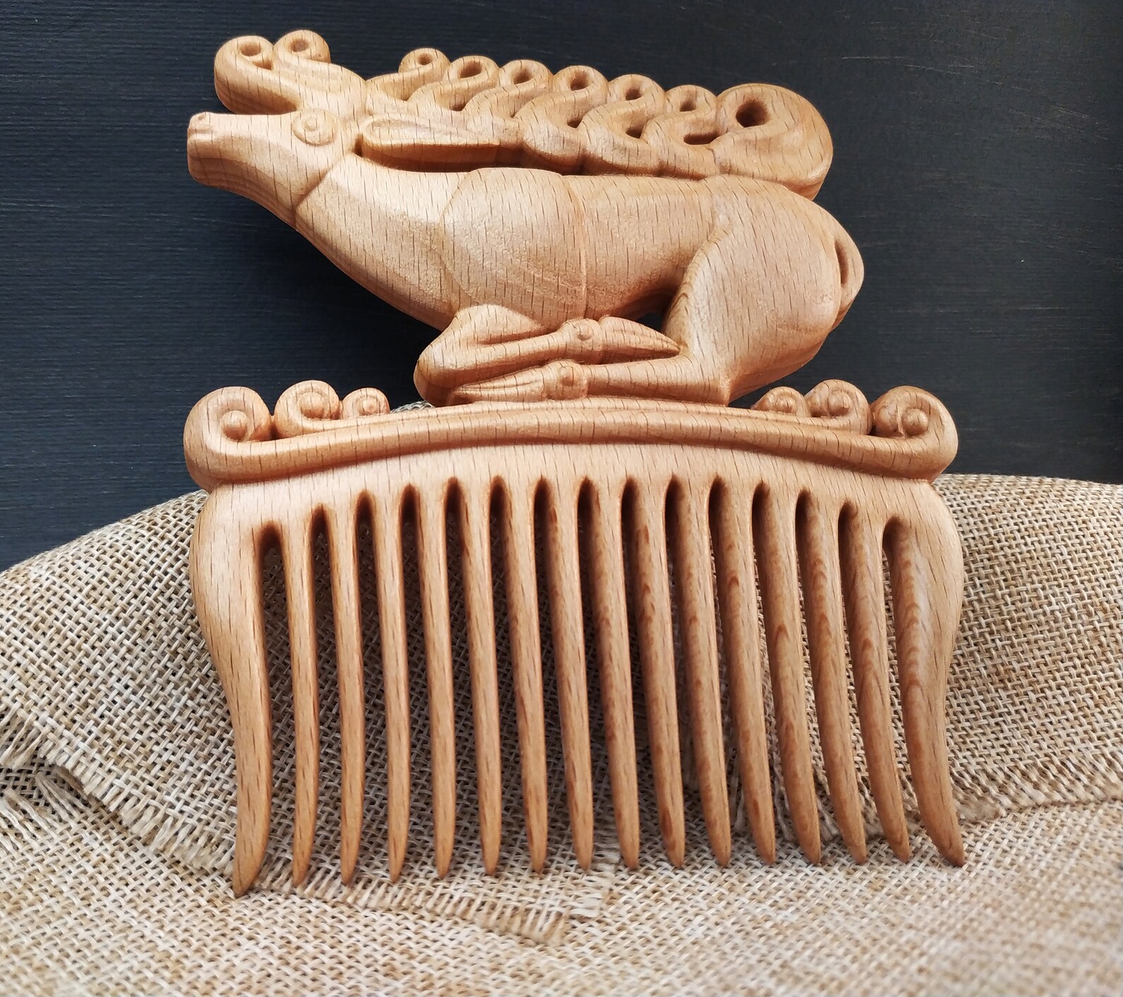 Wooden Hair Comb Deer, Deer Comb, Beard Comb, Scythian Art, Wood Comb ...