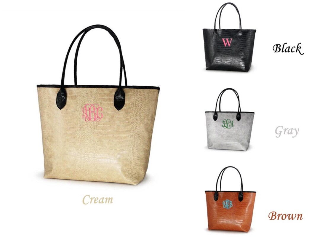 Monogram Classy Shoulder Totes Gator Black Gray Cream Brown - Etsy