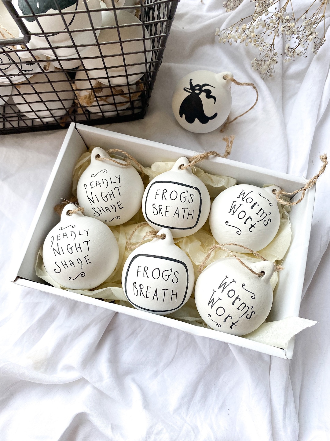 Set of Nightmare Before Christmas Sallys Potions Ceramic Baubles With ...