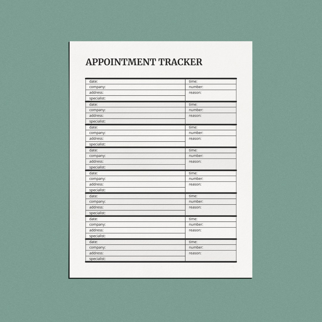 Printable Minimalist Appointment Tracker, Instant Download, PDF File ...