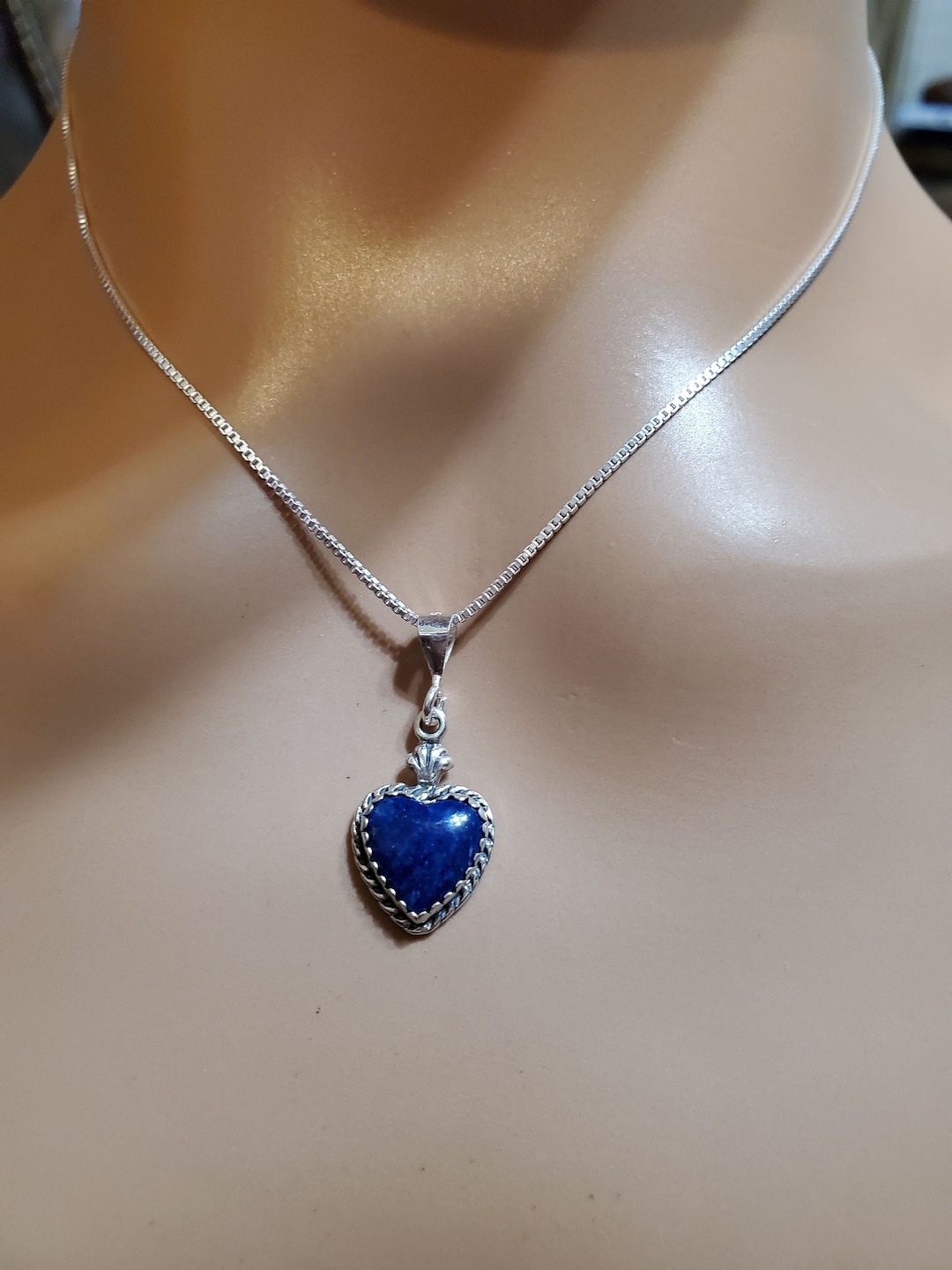 Blue Heart Pendant/heart Blue Pendant Necklace/blue Pendant/sterling ...