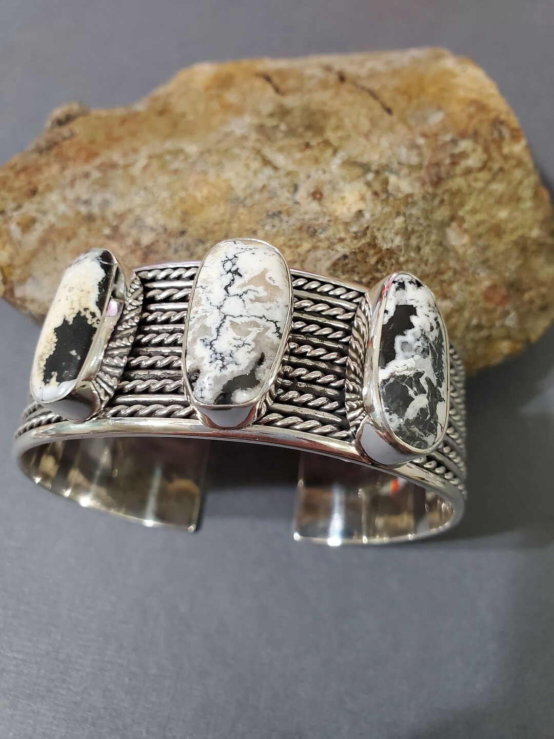 White Buffalo Cuff Bracelet/white Buffalo Cuff/925 Sterling Silver Cuff ...