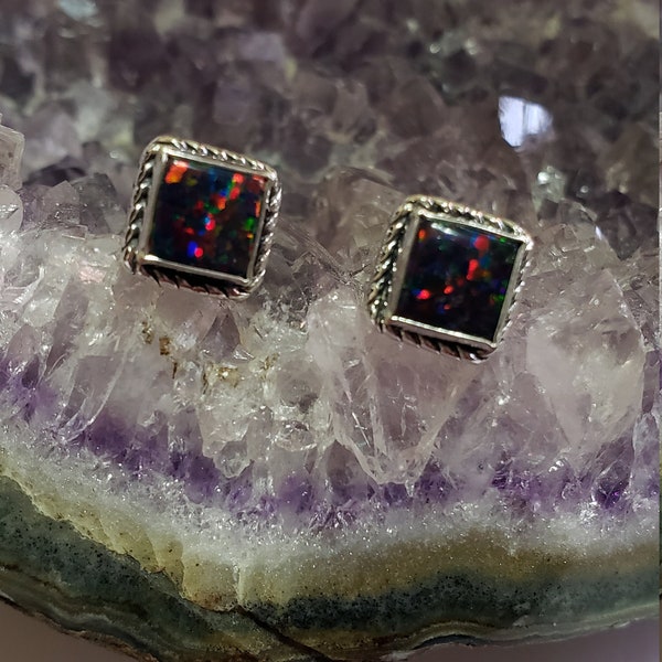 Black Opal Studs - Etsy
