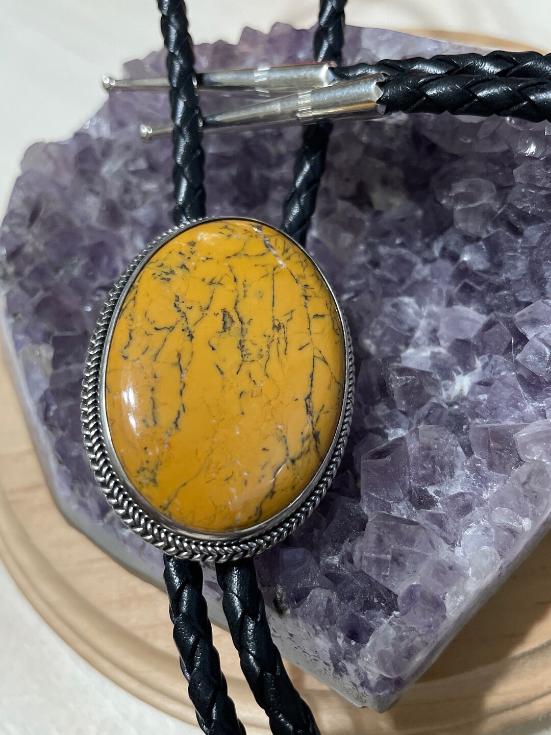 Yellow Agate Bolo Tie/large Yellow Stone Bolo Tie/sterling Silver Bolo ...