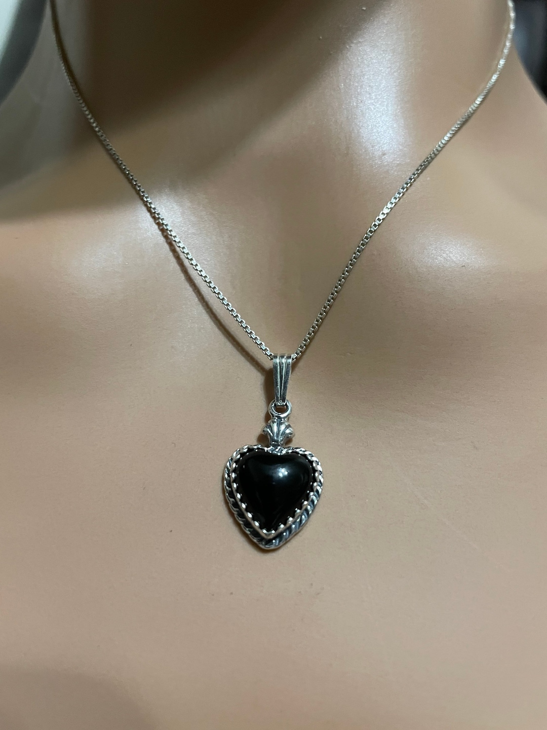 Black Onyx Heart Pendant/sterling Silver/ Heart Necklace/ Black Stone ...