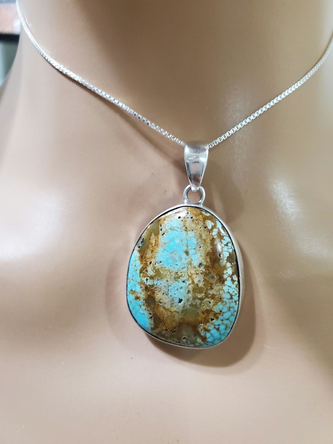 Blue Turquoise Pendant Necklace/turquoise Pendant/sterling Pendant ...